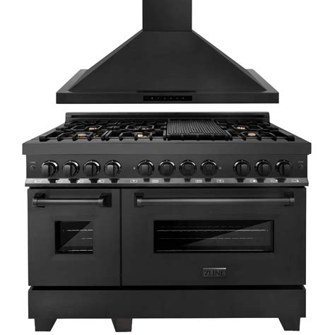Zline 2 Pc Package 48 Dual Fuel Range And Hood Combo Black