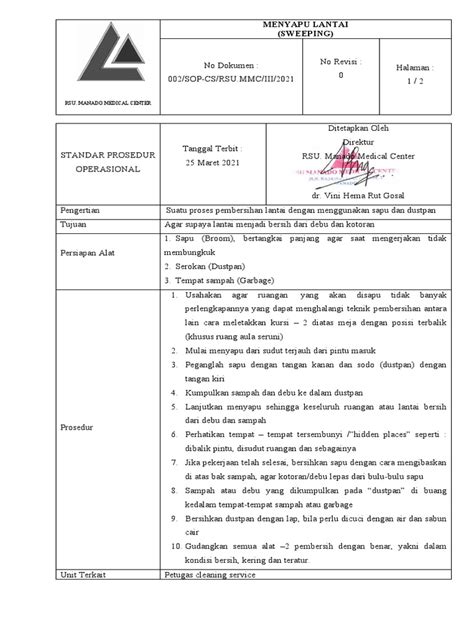 002 Sop Cleaning Service Menyapu Lantai Sweeping Pdf