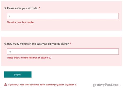 how to use restrictions for questions in microsoft forms