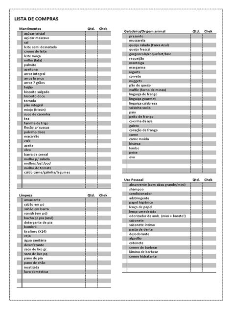 Modelo De Lista De Compras Alimentos Livros De Receitas