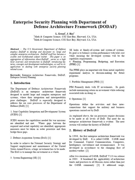 Enterprise Security Planning With Department Of Defense Architecture Framework Pdf