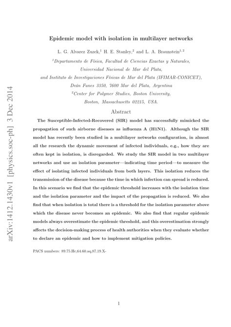 Pdf Epidemic Model With Isolation In Multilayer Networks