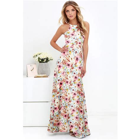5xl Plus Size Maxi Dress Women Sexy Halter Neck Boho Floral Sleeveless