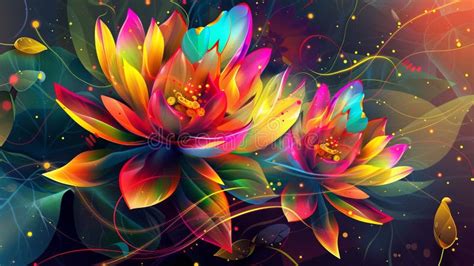 Vibrant Abstract Illustration Of Colorful Lotus Flowers Brightly