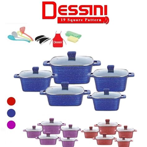 🔥ready Stock🔥dessini High Quality Dessini 19pc Set Non Stick Granite Cooking Pot Frying Pan Set