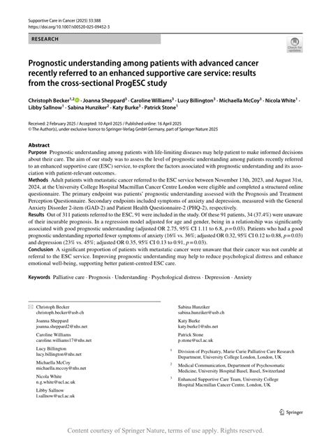 Prognostic Understanding Among Patients With Advanced Cancer Recently