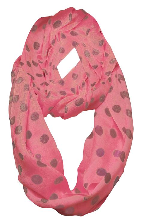 Peach Couture Light And Sheer Polka Dot Circle Print Infinity Loop Sca