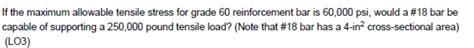 Solved If The Maximum Allowable Tensile Stress For Grade 60