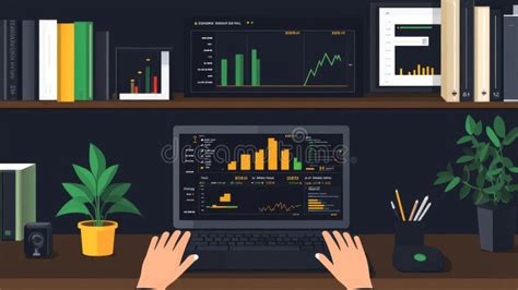 Serene Home Office Setup With Person Analyzing Data On Computer Stock Image Image Of Office