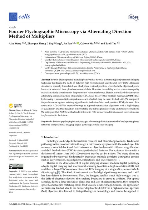 Pdf Fourier Ptychographic Microscopy Via Alternating Direction Method Of Multipliers