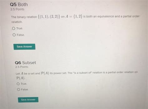 solved q5 both 2 5 points the binary relation { 1 1 2
