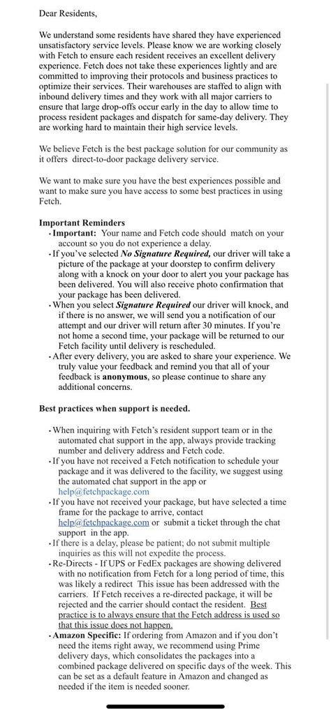 how does your apartment respond to concerns about fetch r endfetch
