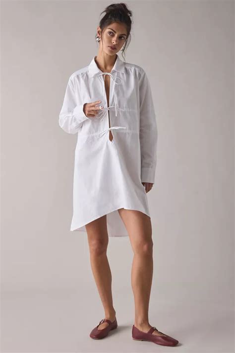 Glamorous Split Tie Front Cotton Shirt Dress Urban Outfitters