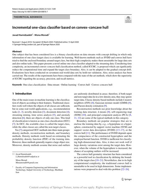 Incremental One Class Classifier Based On Convexconcave Hull Request Pdf