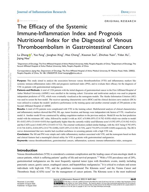 Pdf The Efficacy Of The Systemic Immune Inflammation Index And Prognosis Nutritional Index For