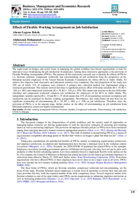 Pdf Effects Of Flexible Working Arrangement On Job Satisfaction