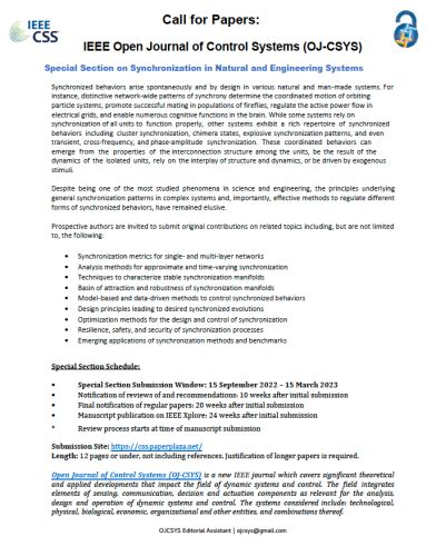 Ieee Ojcsys Special Sections Opening In September 22 Ieee Css