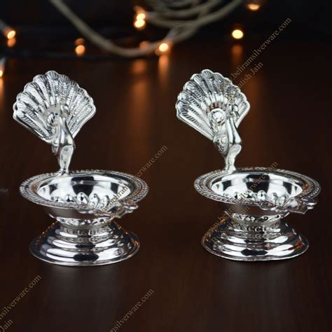 Standing Peacock Small Silver Diya Beliram Silverware