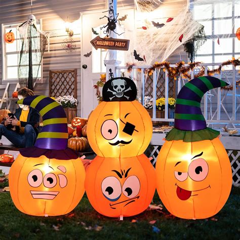 Costway 5 Ft Long Halloween Inflatable Decoration 4 Pumpkin