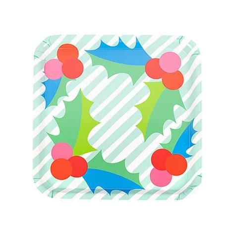 Square Aqua Christmas Holly Melamine Tray Poppekins Fat Quarter Shop