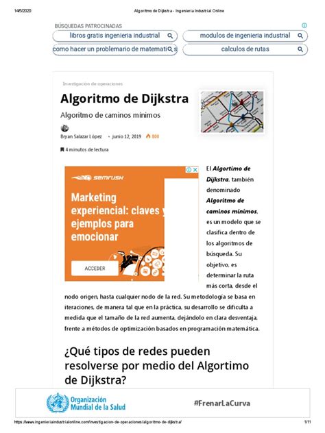Algoritmo De Dijkstra Ingenieria Industrial Online Pdf Algoritmos