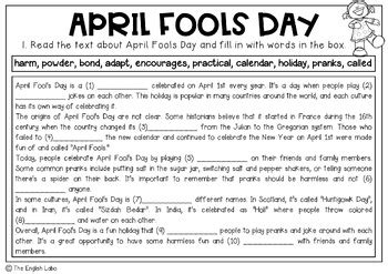 April Fools Short Story Cloze Reading Digital By The English Labo