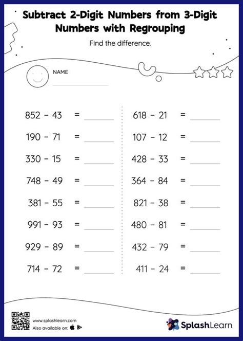 Subtraction With Regrouping 2 Digit Numbers Free Printable Worksheet