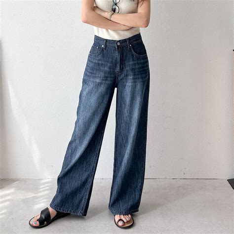 옷자락 여자 썸머 쿨 하이웨스트 일자 롱와이드데님 청바지