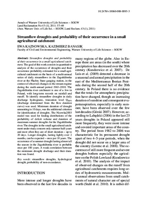 Pdf Streamflow Droughts In Agricultural Catchment