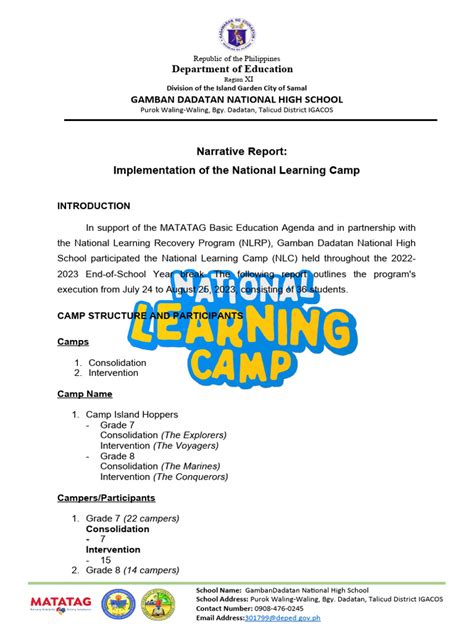 narrative report nlc implementation pdf teachers learning