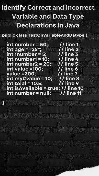 Identify Correct And Incorrect Variable And Data Type Declarations In Java Javacollections