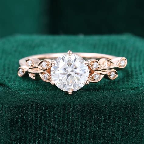 Round Cut Moissanite Engagement Rings Nature Inspired Mollyjewelryus