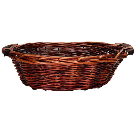 Oval Willow Tray W Wooden Handle 35cmlx27 5cmwx11cmh Brown Floral Craft