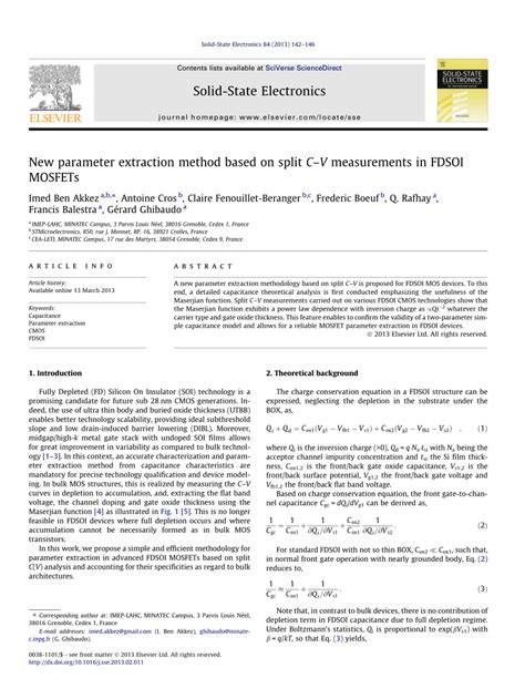 Pdf New Parameter Extraction Method Based On Split C V For Fdsoi Mosfets