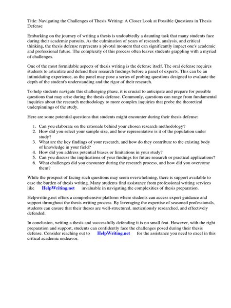 Possible Questions In Thesis Defense Pdf