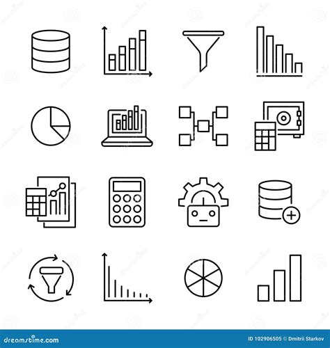 Modern Outline Style Data Analytics Icons Collection Stock Vector Illustration Of Computer
