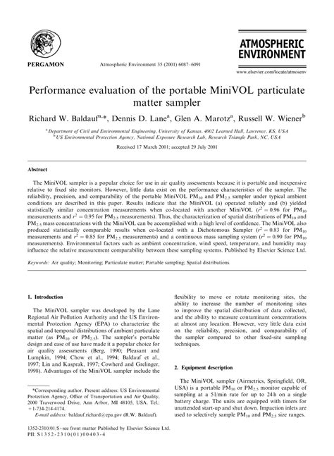 Pdf Performance Evaluation Of The Portable Minivol Particulate Matter Sampler