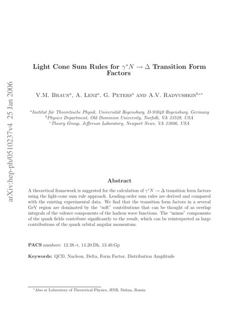 Pdf Light Cone Sum Rules For Gamma N Delta Transition Form Factors