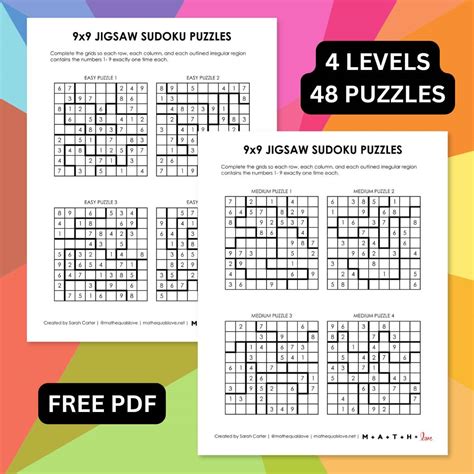 9x9 Jigsaw Sudoku Puzzles Math Love