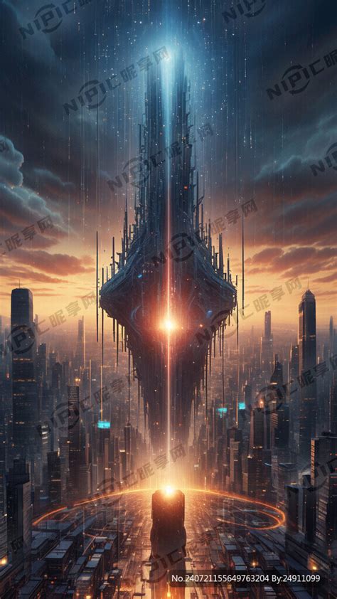 Ai创作图七边形立体图形 中间镂空 玻璃质感 红色科技 昵图网