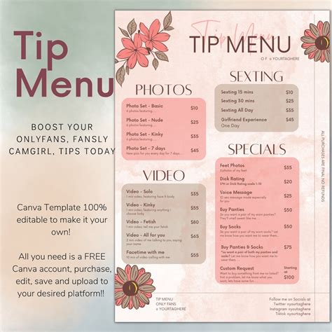 Editable Tip Menu Of Onlyfans Tip Menu Fansly Tip Menu Adults Tip Menu Bdsm Seduce Canva