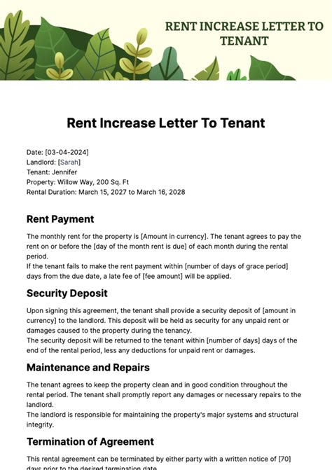 Free Rent Increase Letter To Tenant Template To Edit Online