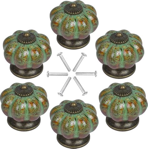 6 Pack Ceramic Door Knobs 40mm Pumpkin Drawer Knobs Color Glaze