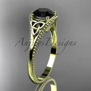 Celtic Engagement Ring 14k White Gold Black Diamond Unique Engagement