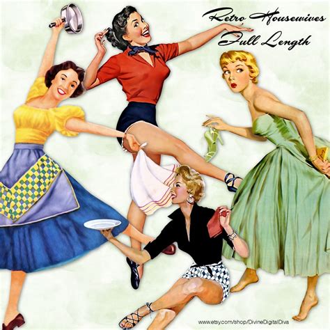 Retro Housewives Full Length 1950s Vintage Mid Century Modern Women