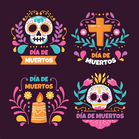 Colección De Insignias Planas Para La Celebración Del Dia De Muertos