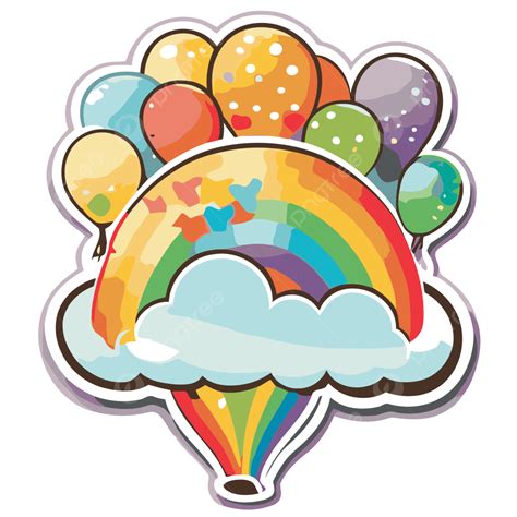 풍선 클립 아트와 무지개 스티커 일러스트 벡터 고립 된 만화 무지개 풍선 스티커 디자인 상표 스티커 일러스트 Png 일러스트 및 벡터 에 대한 무료 다운로드