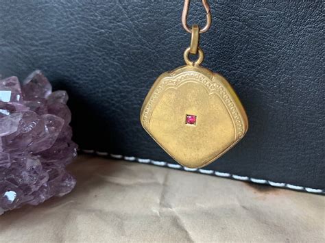 Antique Gold Ruby Locket Engraved Locket Ornate Locket Rare Etsy