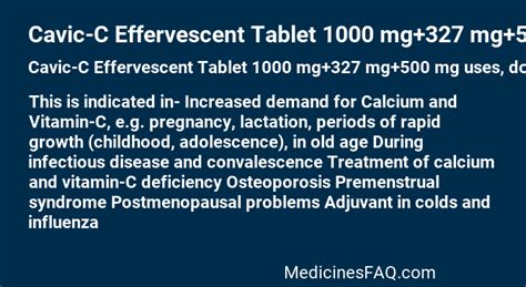 Cavic C Effervescent Tablet 1000 Mg 327 Mg 500 Mg Uses Dosage Side Effects Food Interaction