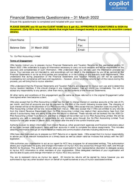 Fillable Online Client Questionnaire Farmers We Do Gst Co Pilot